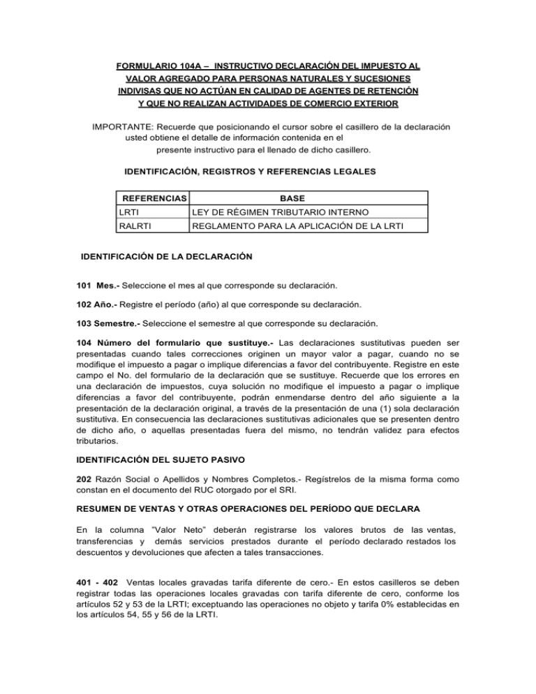 Instructivo Formulario 104 A
