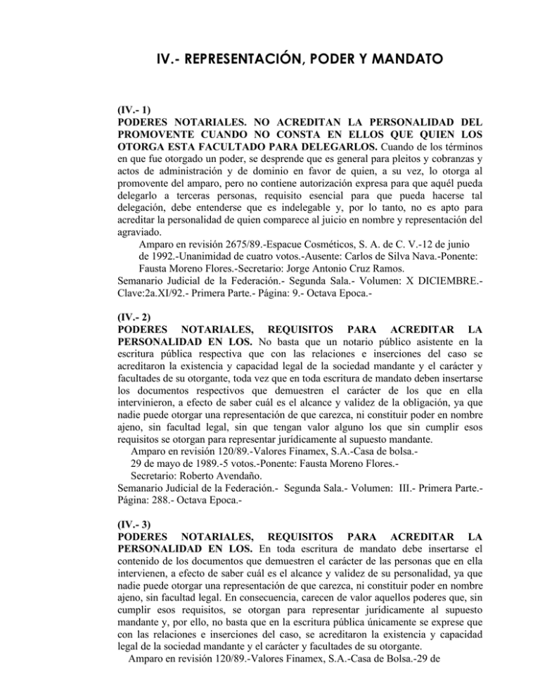 iv.- representación, poder y mandato