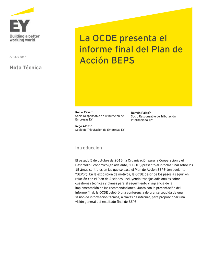 La OCDE presenta el informe final del Plan de Acción BEPS