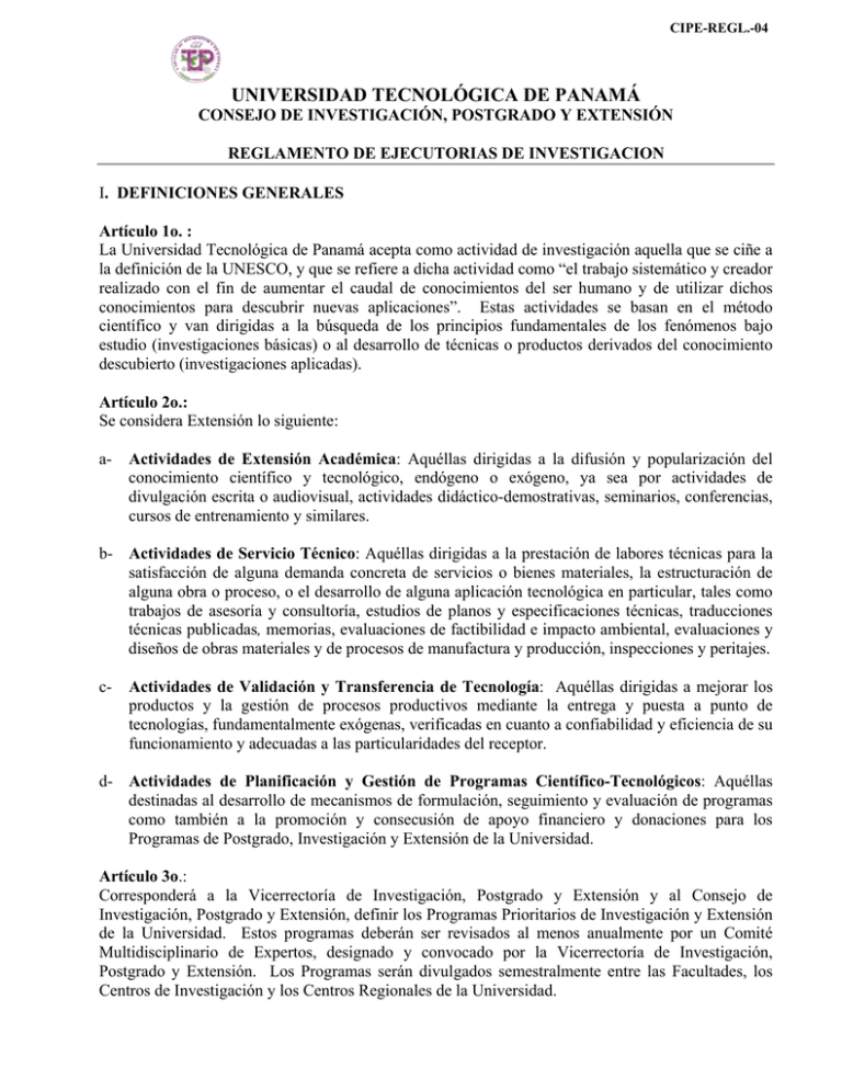 reglamento de ejecutorias de investigacion