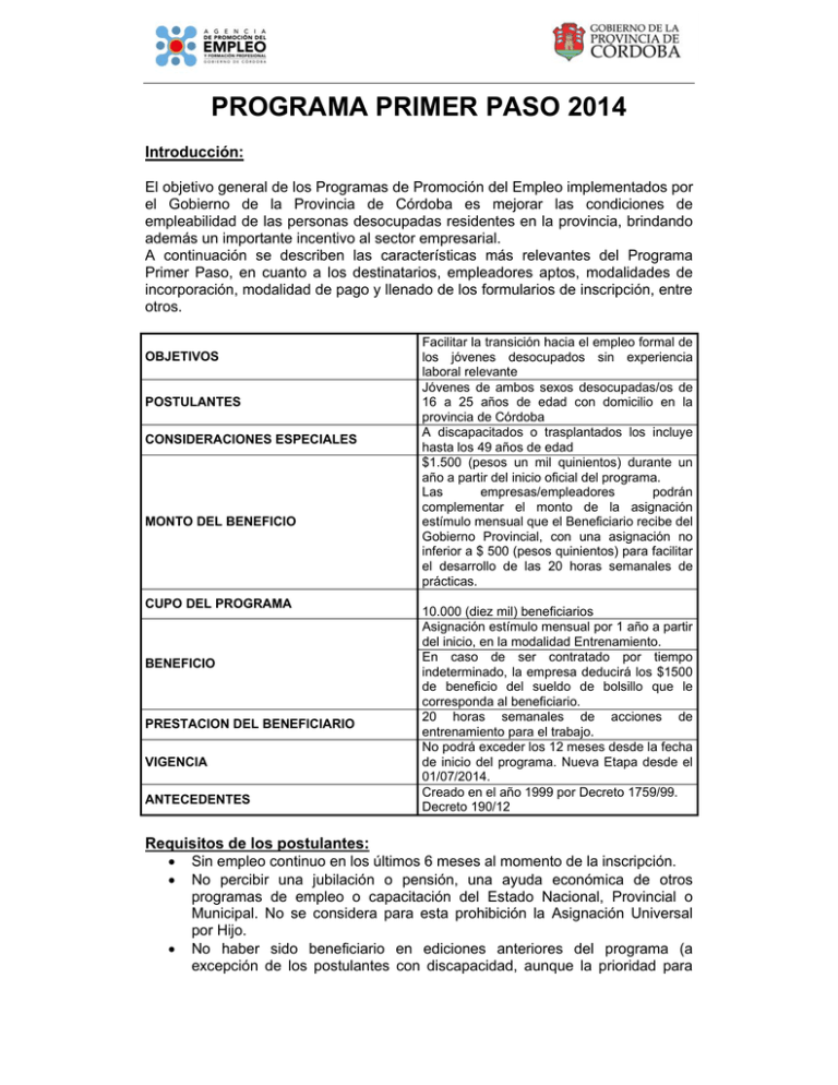 PROGRAMA PRIMER PASO 2014