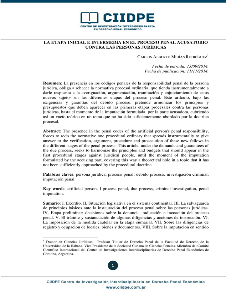 1 LA ETAPA INICIAL E INTERMEDIA EN EL PROCESO PENAL