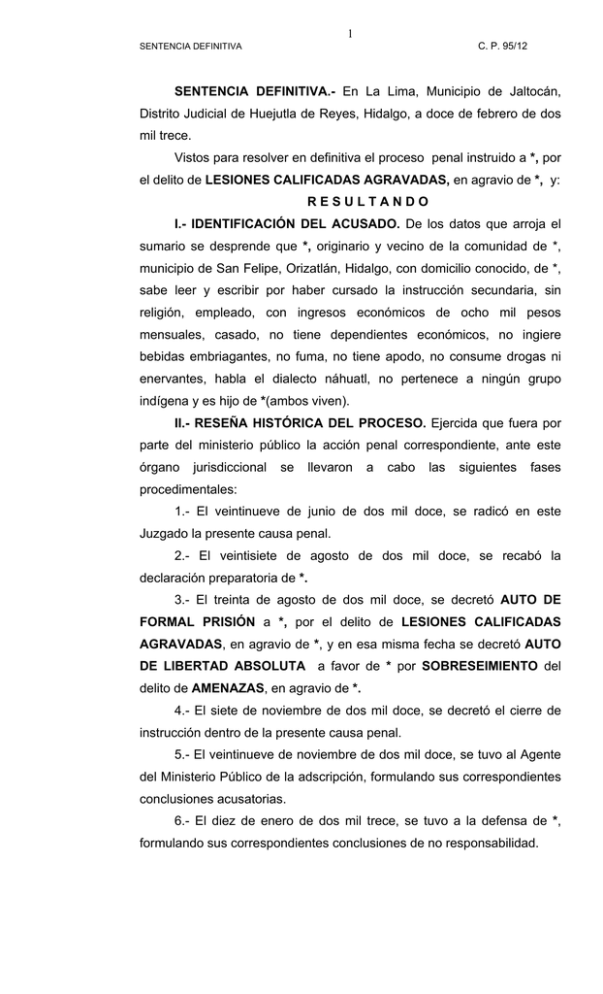SENTENCIA DEFINITIVA. - Poder Judicial del Estado de Hidalgo