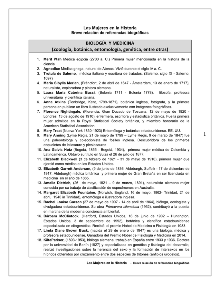 1 BIOLOGÍA Y MEDICINA (Zoología, botánica, entomología