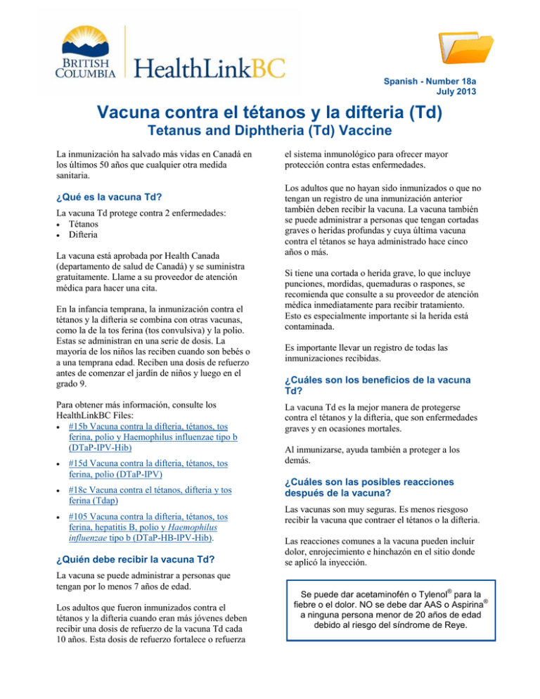 Tetanus and Diphtheria (Td) Vaccine