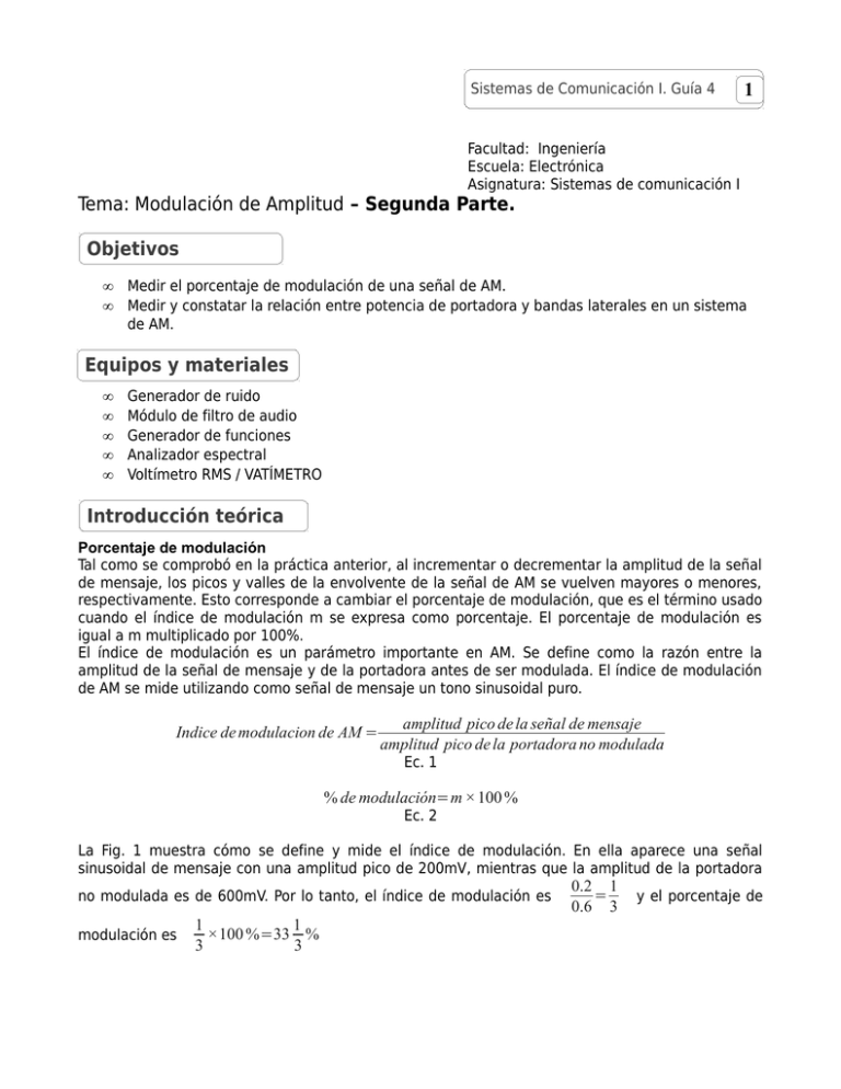 1 Tema: Modulación de Amplitud – Segunda Parte. Objetivos