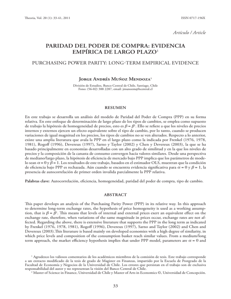 paridad del poder de compra: evidencia - Universidad del Bío-Bío