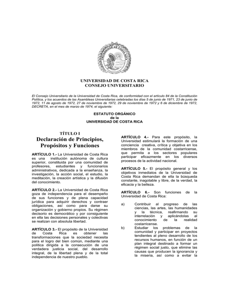 Declaración de Principios, Propósitos y Funciones