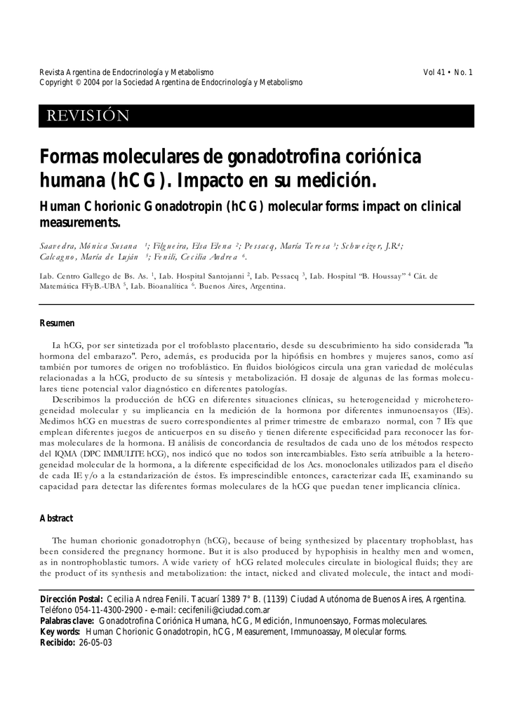 Formas moleculares de gonadotrofina coriónica humana (hCG