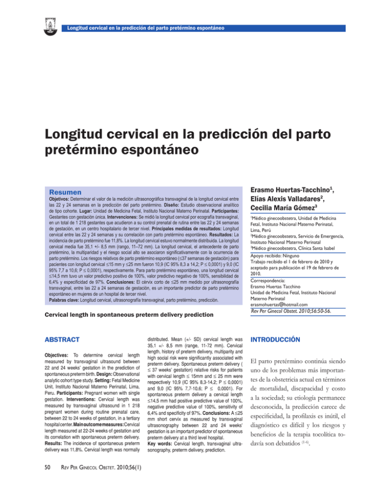 Longitud cervical en la predicción del parto pretérmino espontáneo