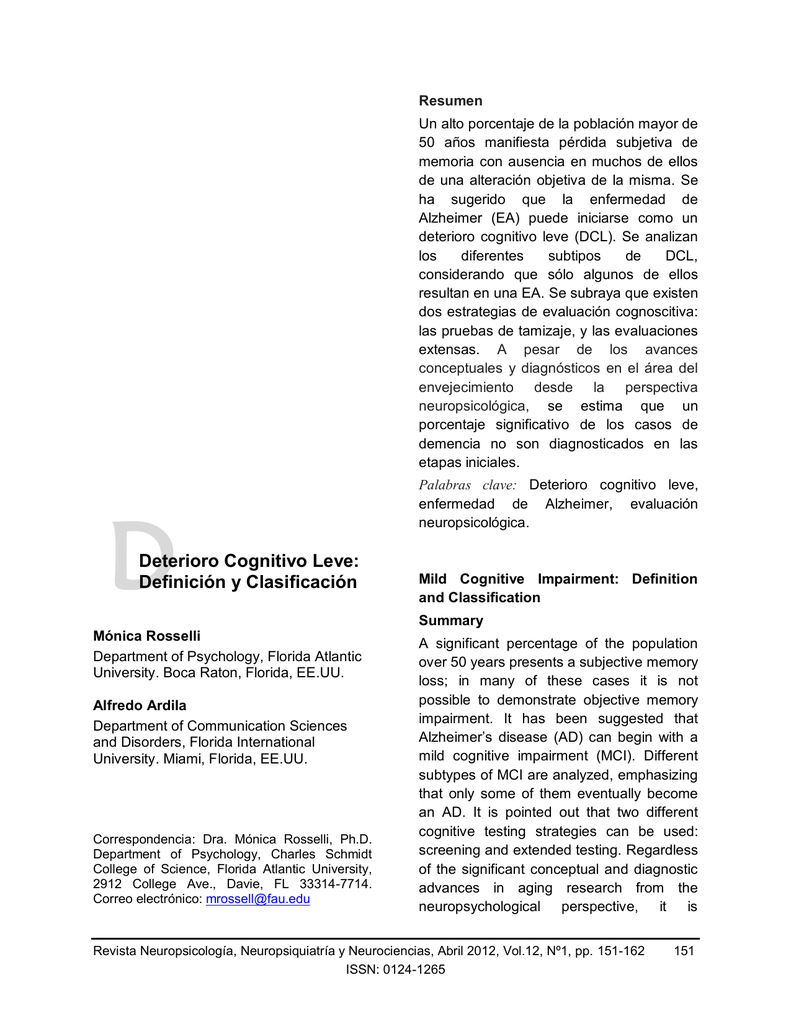 Deterioro Cognitivo Leve: Definición y Clasificación