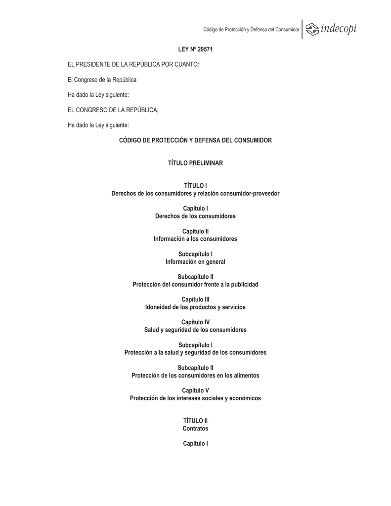 Código de Protección y Defensa del Consumidor Ley 29571