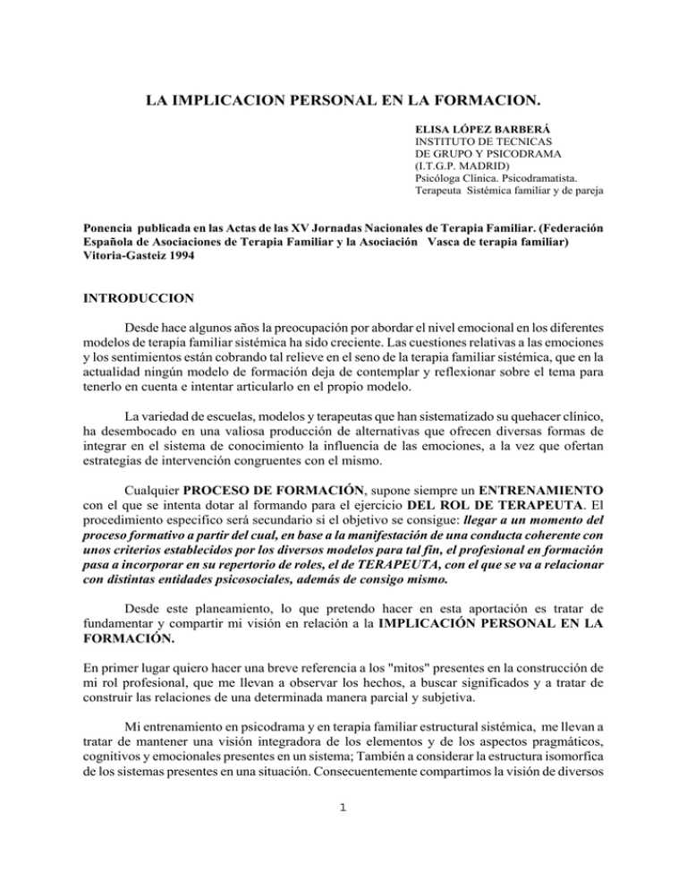 la implicacion personal en la formacion.