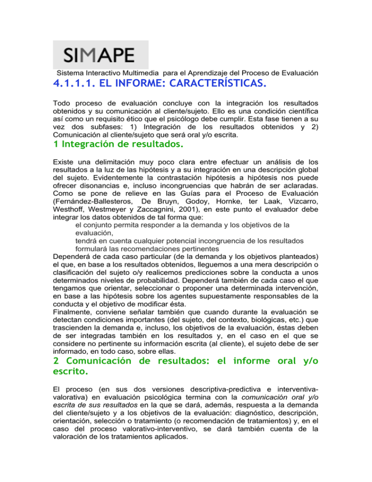 Características del informe