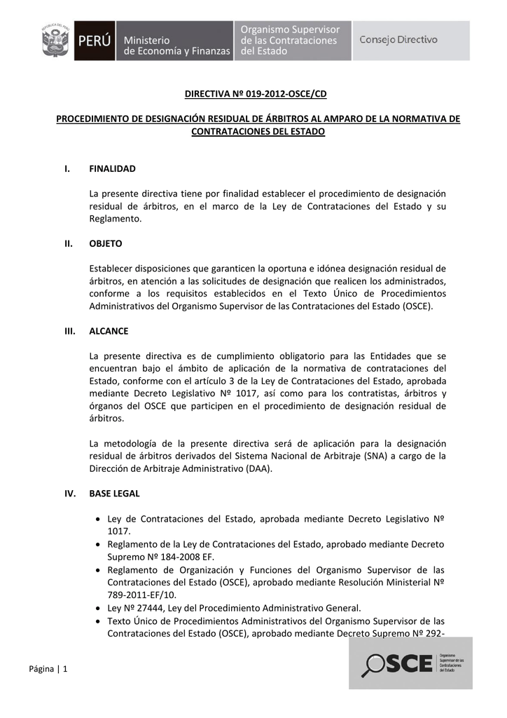 directiva nº 019-2012-osce/cd procedimiento de designación