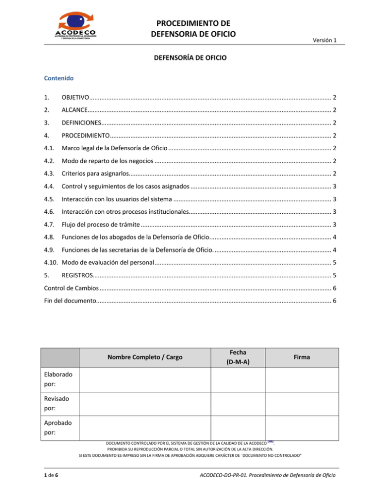 procedimiento de defensoria de oficio