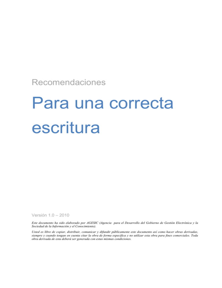 Para una correcta escritura