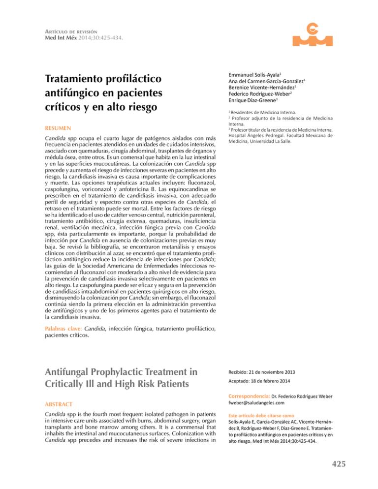 Tratamiento profiláctico antifúngico en pacientes