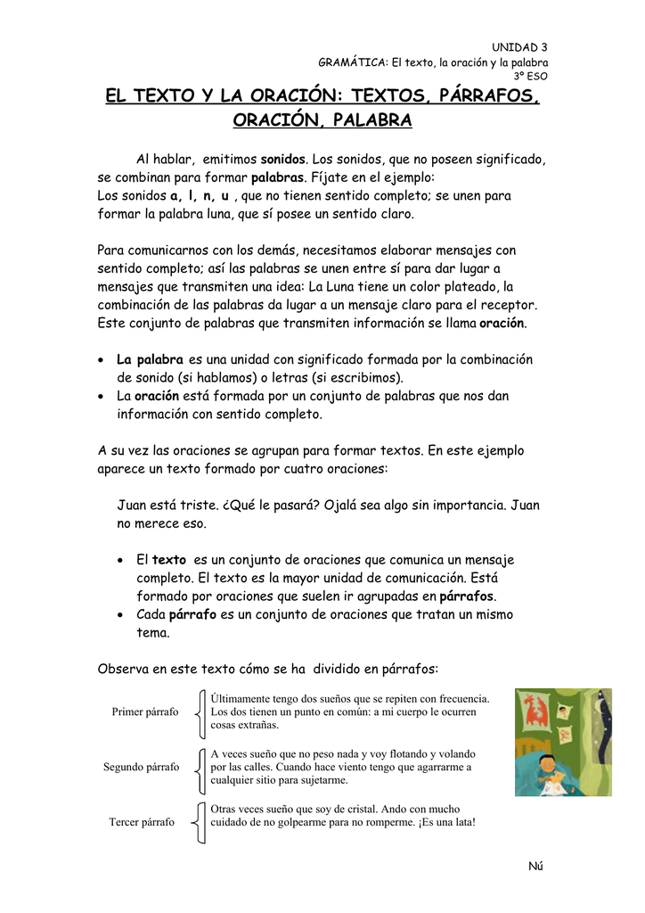 EL TEXTO Y LA ORACIÓN: TEXTOS, PÁRRAFOS, ORACIÓN