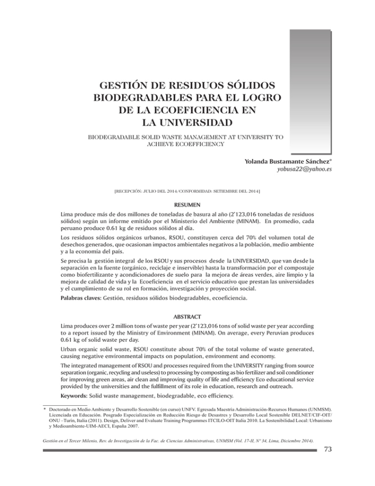 GESTIÓN DE RESIDUOS SÓLIDOS bIODEGRADAbLES pARA EL