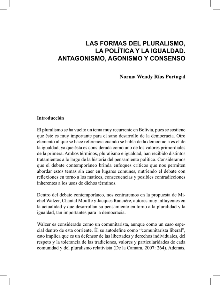LAS FORMAS DEL PLURALISMO, LA POLíTICA Y LA IGUALDAD