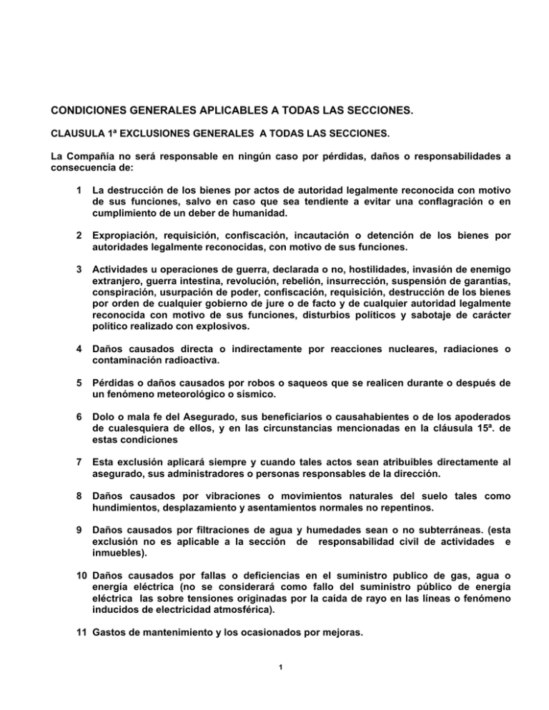 CONDICIONES GENERALES APLICABLES A TODAS LAS