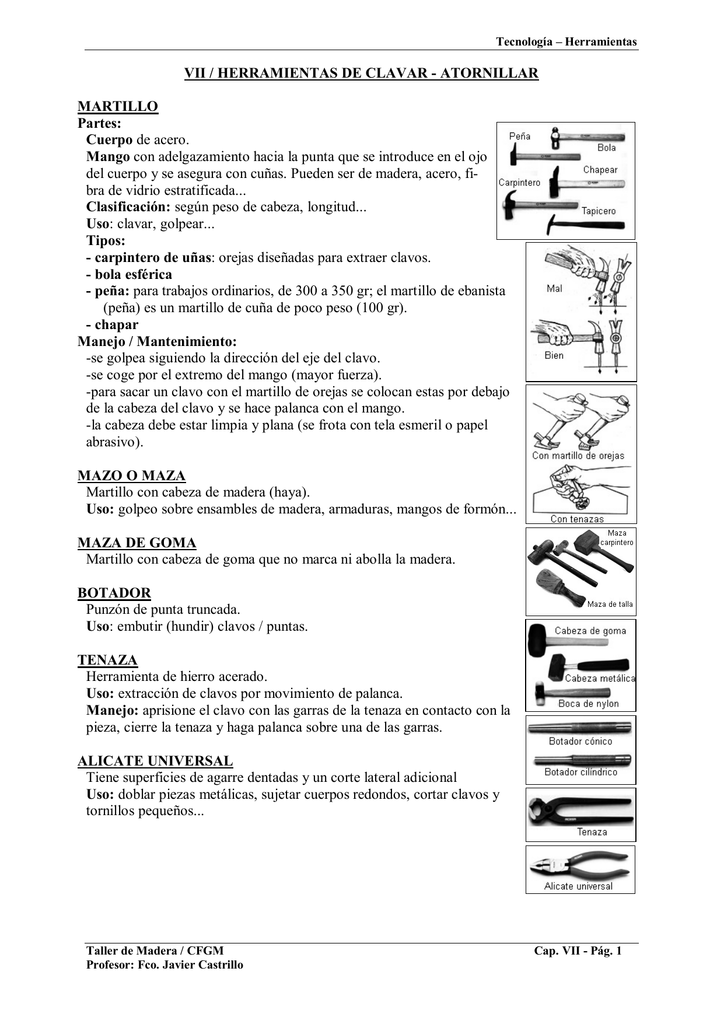VII / HERRAMIENTAS DE CLAVAR