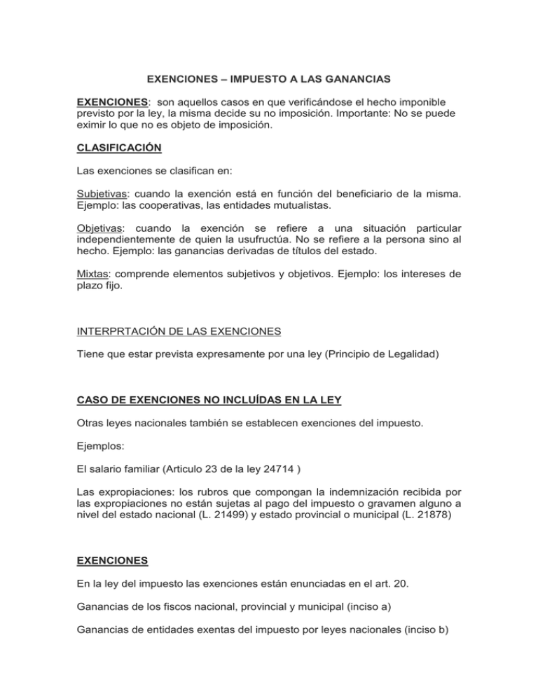 EXENCIONES – IMPUESTO A LAS GANANCIAS EXENCIONES