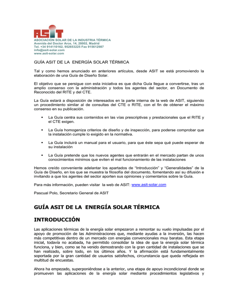 GUÍA ASIT DE LA ENERGÍA SOLAR TÉRMICA INTRODUCCIÓN
