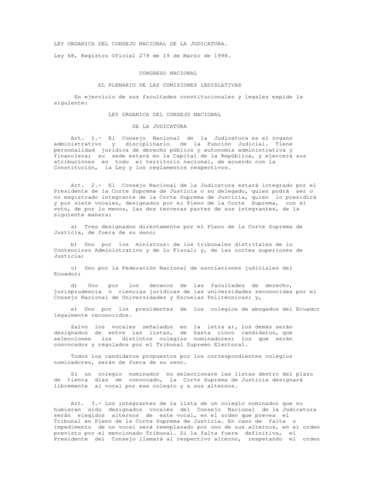 LEY ORGANICA DEL CONSEJO NACIONAL DE LA JUDICATURA
