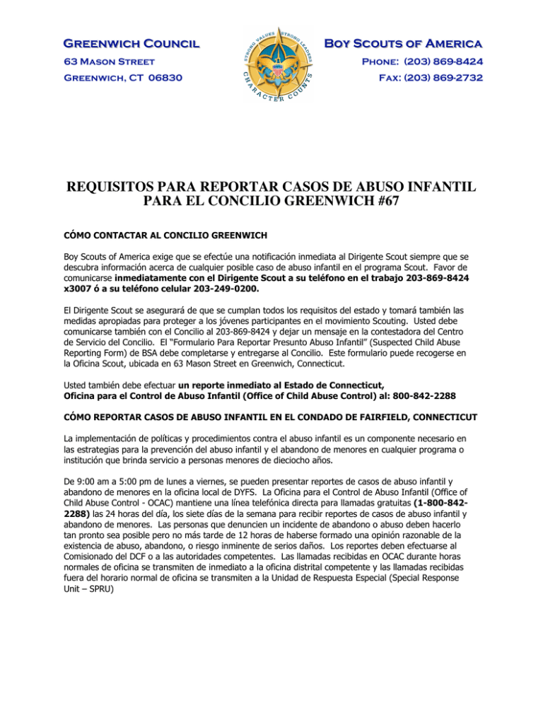 requisitos para reportar casos de abuso infantil para el concilio