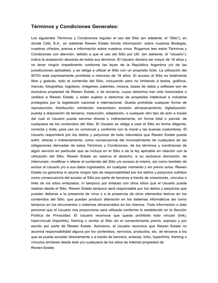 Términos y Condiciones Generales: