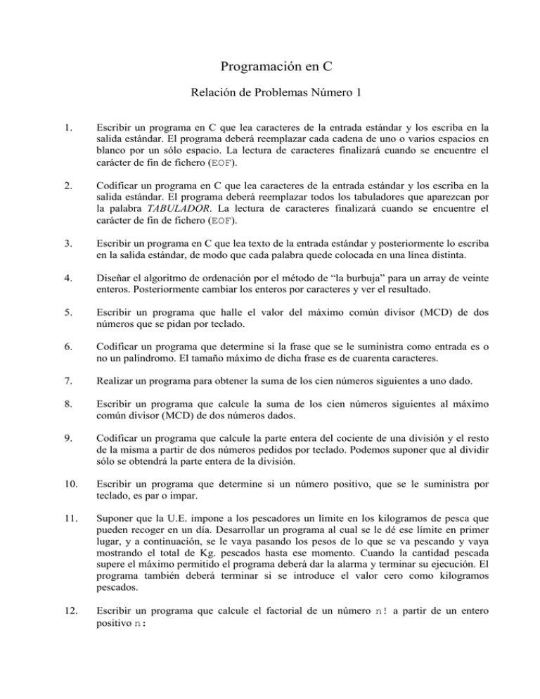 Ejercicios de Lenguaje C