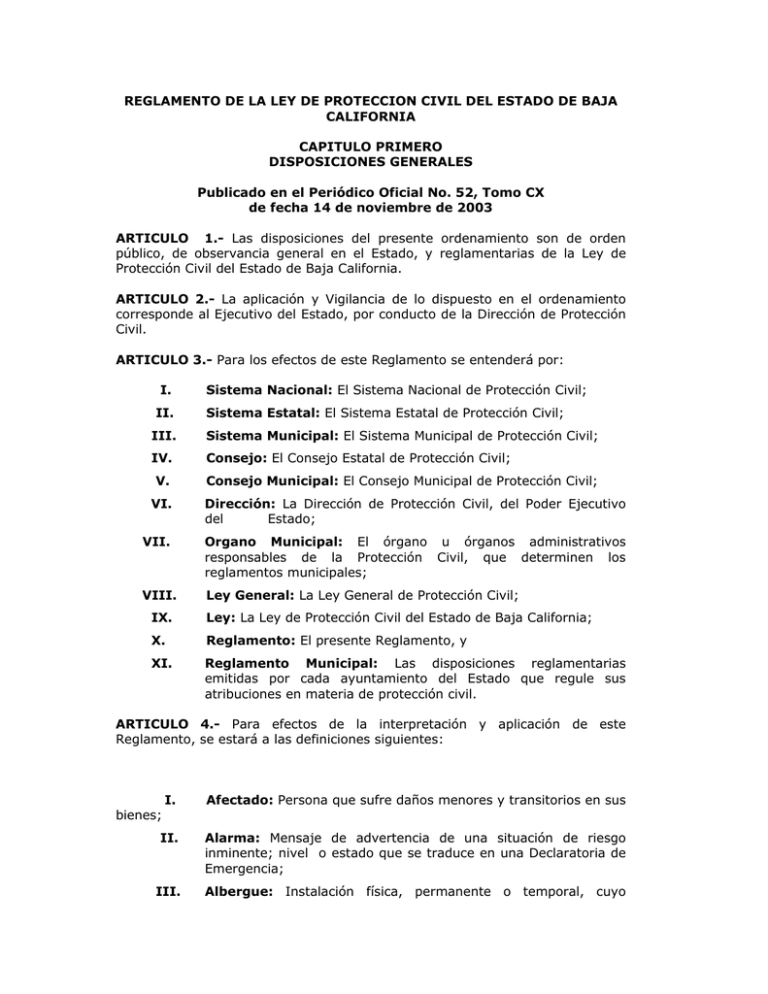 Reglamento de la Ley de Protección Civil del Estado