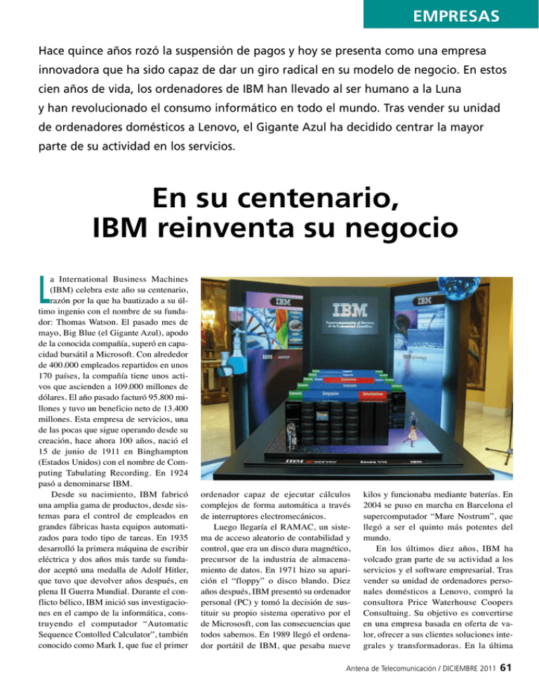 En su centenario, IBM reinventa su negocio EMPRESAS La