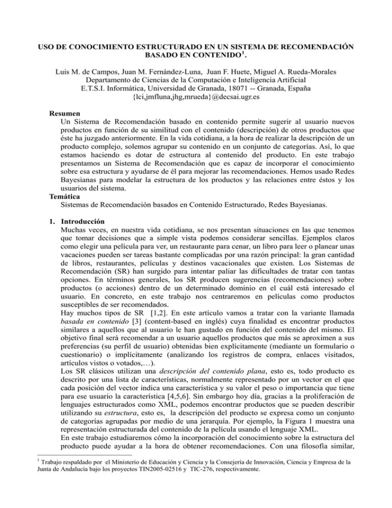 sistema de recomendación basado en contenido mediante redes