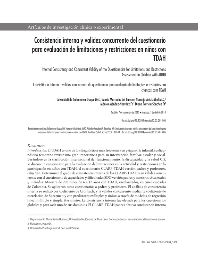 Consistencia interna y validez concurrente del cuestionario para