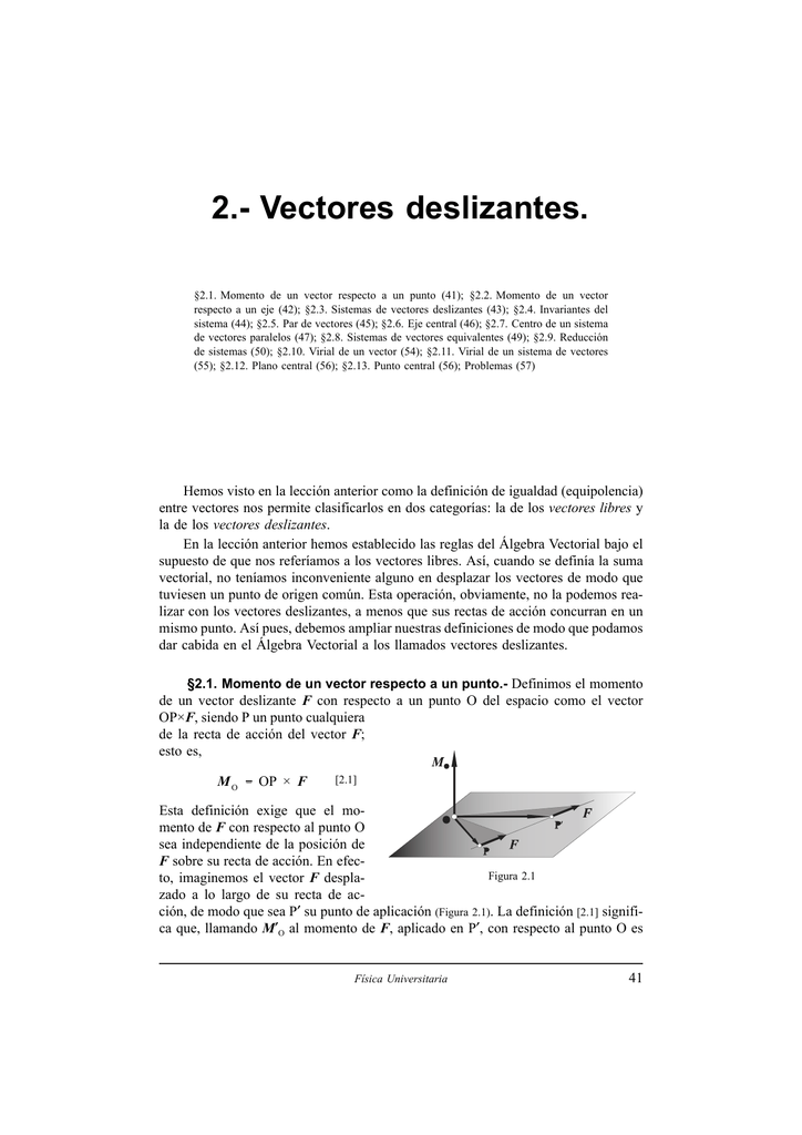 2.- Vectores deslizantes.