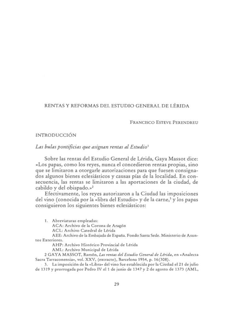 Las bulas pontificias que asignan rentas al Estudio1