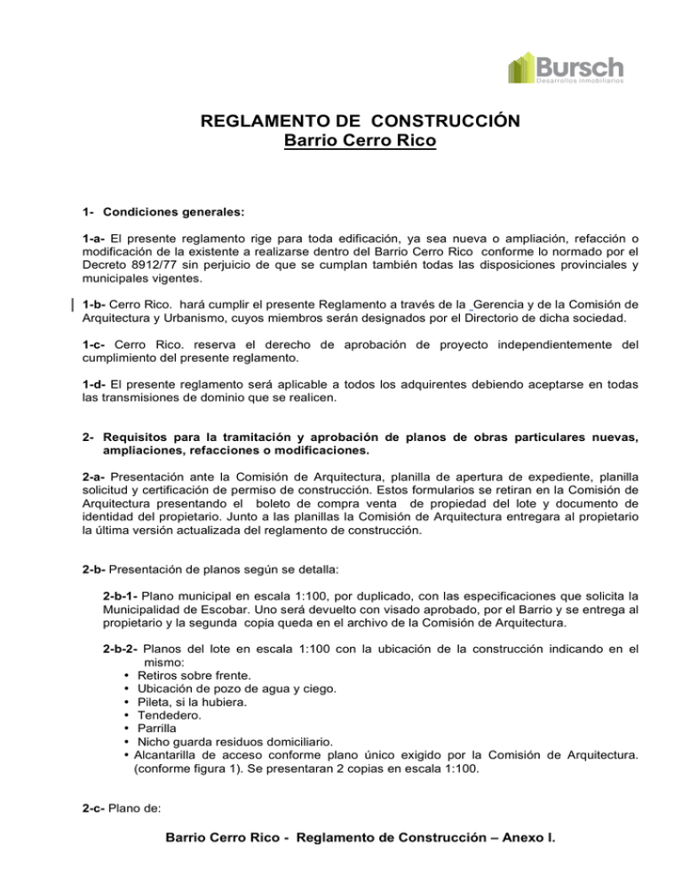 REGLAMENTO DE CONSTRUCCIÓN Barrio Cerro Rico