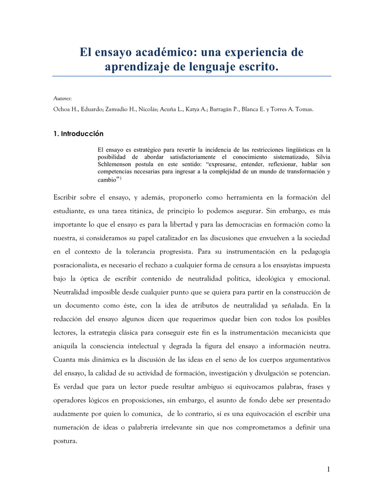 Ejemplo De Ensayo Academico
