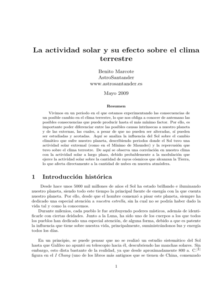 La actividad solar y su efecto sobre el clima terrestre