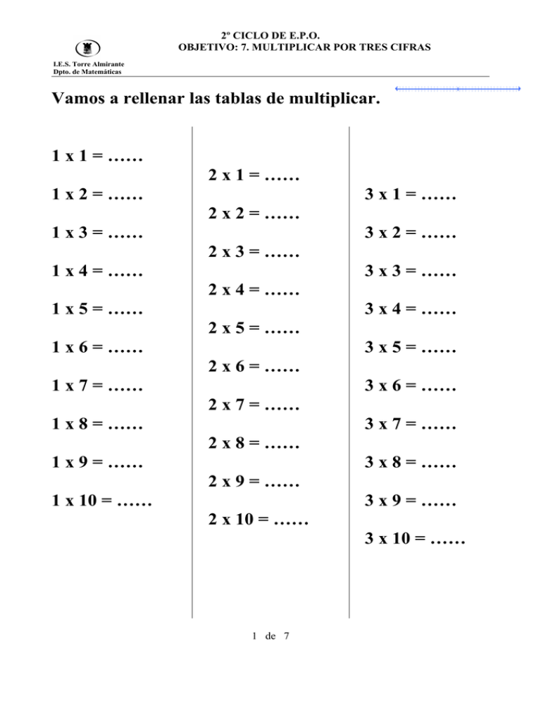 Vamos a rellenar las tablas de multiplicar