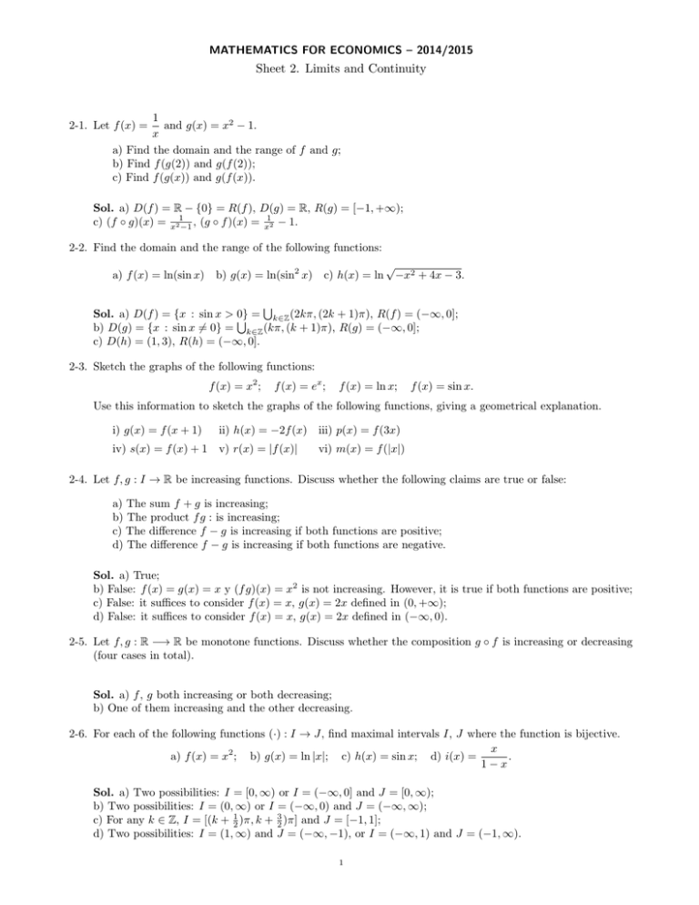 Sheet 2. Limits and Continuity