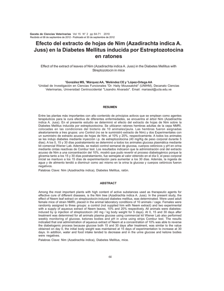 Efecto del extracto de hojas de Nim (Azadirachta indica A. Juss) en