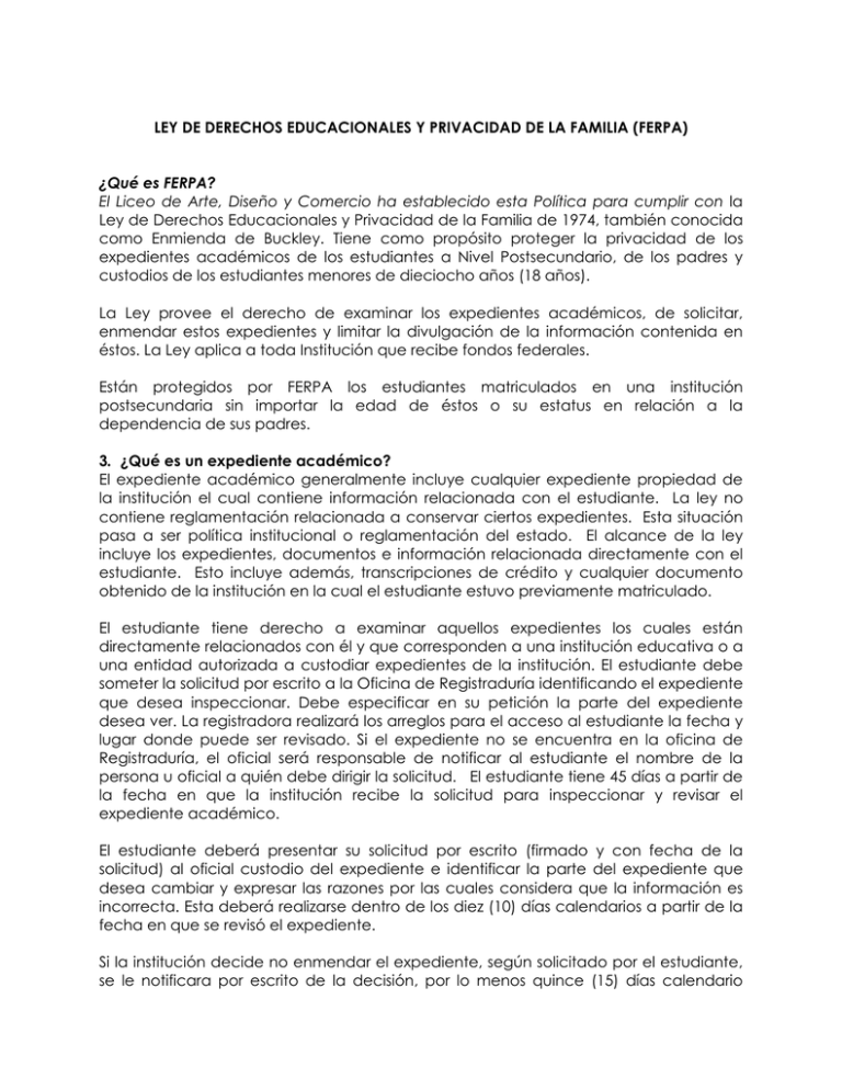 Ley FERPA - Liceo Caguas