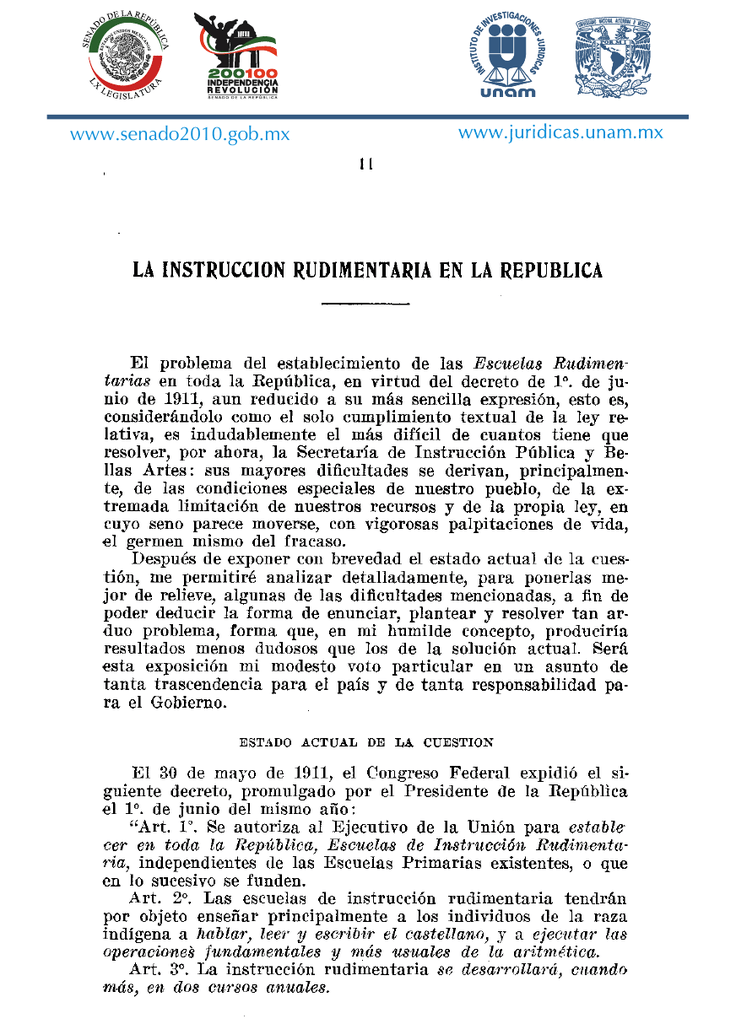 LA INSTRUCCION RUDIMENTARIA EN LA REPUBLICA