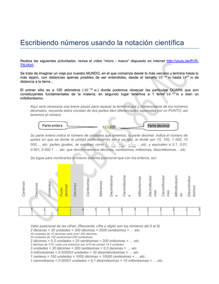 Escribiendo números usando la notación científica