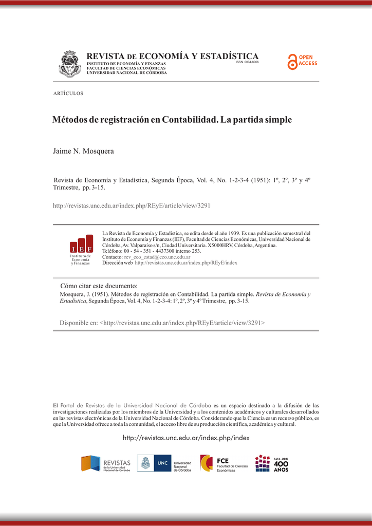 Métodos de registración en Contabilidad. La partida simple