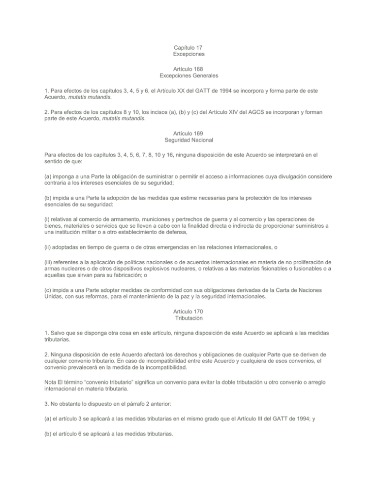 Capítulo 17 Excepciones Artículo 168 Excepciones Generales 1
